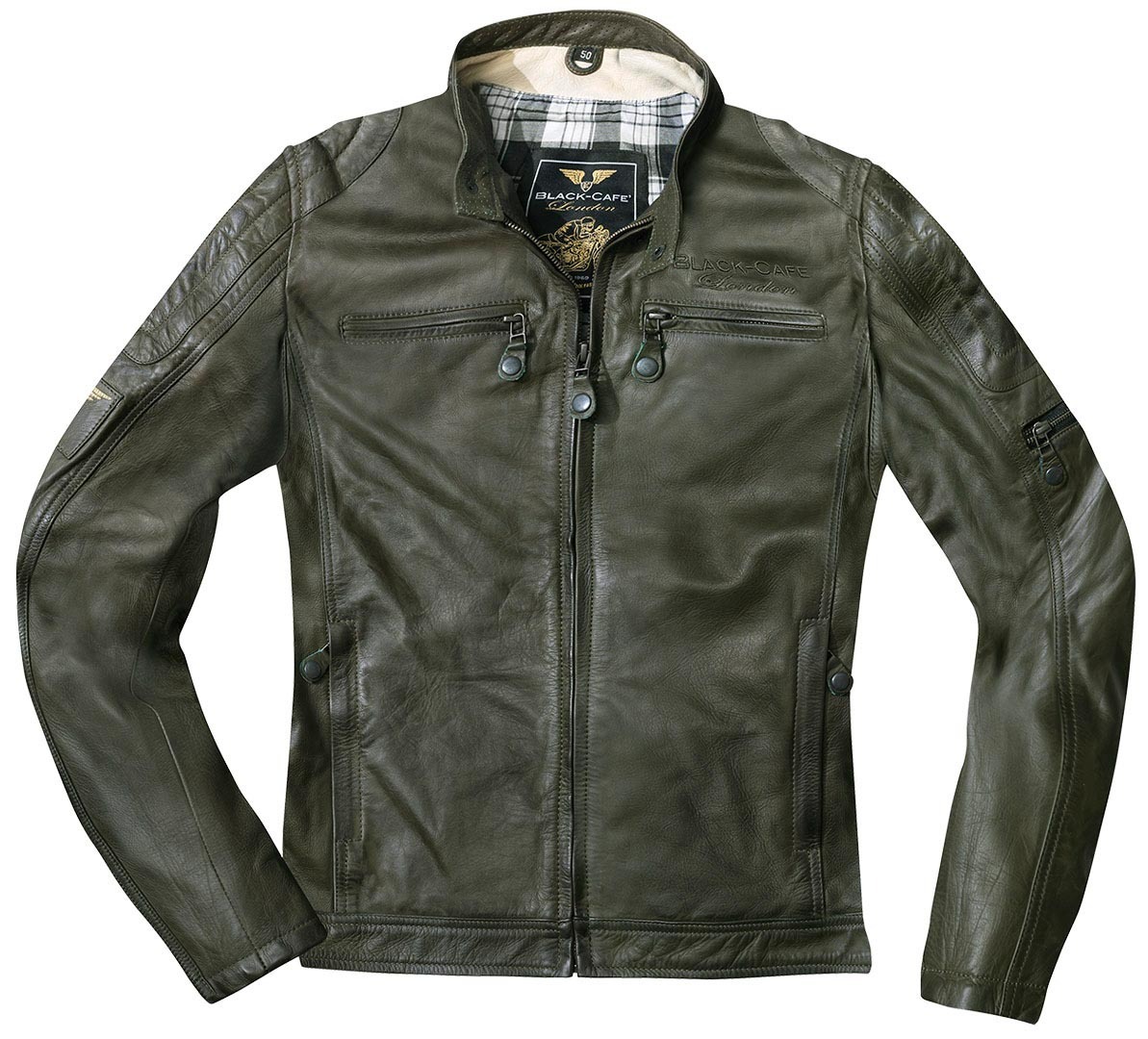 Black-Cafe London Schiras Motorcycle Leather Jacket - buy cheap FC-Moto